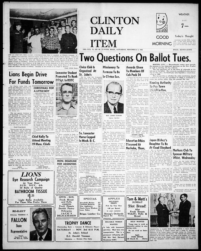 Clinton Daily Item. November 03, 1962 - Digital Commonwealth