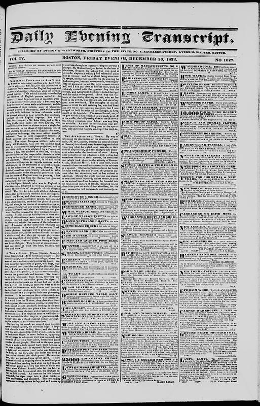 Daily Evening Transcript. December 20, 1833 - Digital Commonwealth