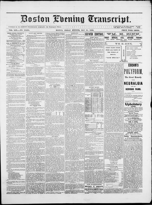 Boston Evening Transcript. May 28, 1880 - Digital Commonwealth