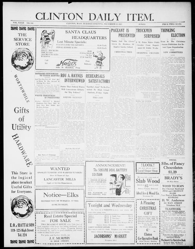 Clinton Daily Item. December 23, 1924 - Digital Commonwealth