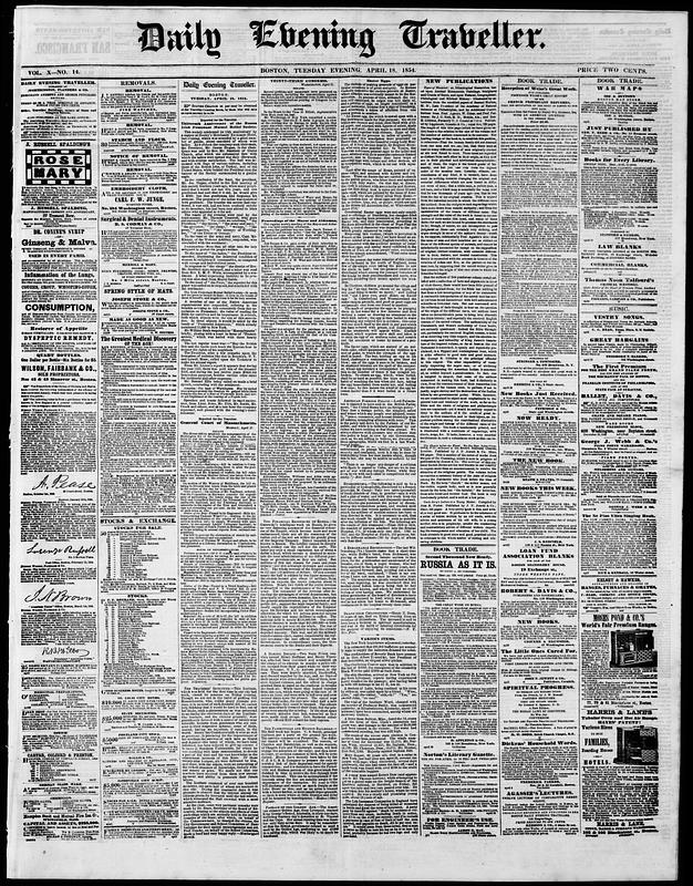 Daily Evening Traveller. April 18, 1854 - Digital Commonwealth