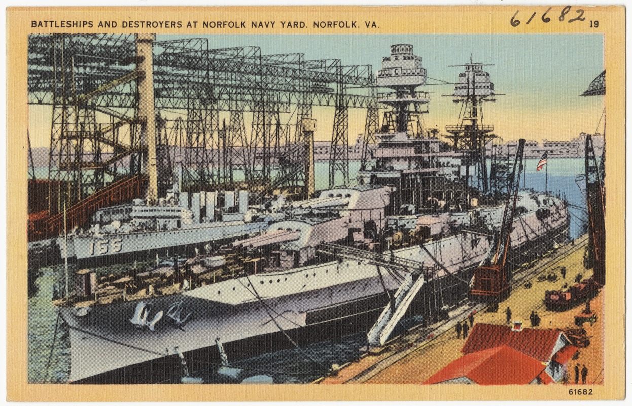 Battleships and Destroyers at Norfolk Navy Yard, Norfolk, VA. - Digital ...