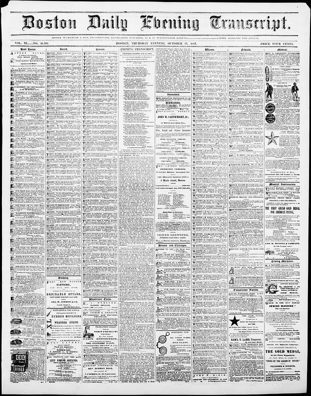 Boston Daily Evening Transcript. October 17, 1867 - Digital Commonwealth