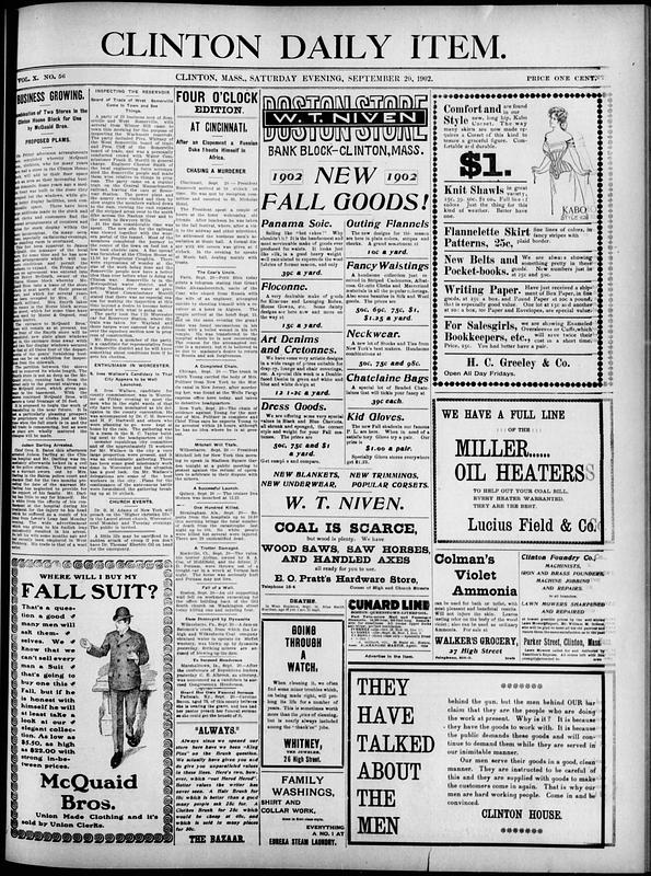 Clinton Daily Item. September 20, 1902 - Digital Commonwealth