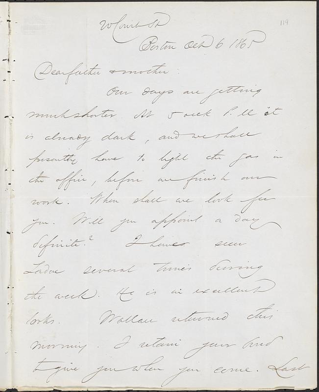 Letter from John D. Long to Zadoc Long and Julia D. Long, October 6 ...