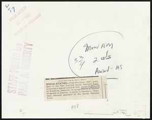 Special Citation -- Fred Monosson (left), president of the New England ...