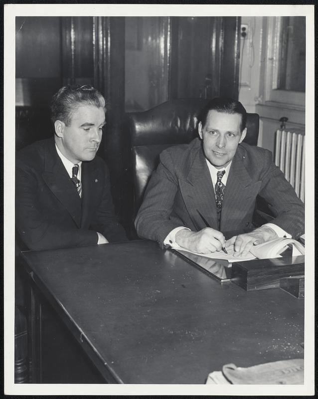 Signing of Budget City Hall. LtR. John E. Kerrigan, Pres City Council ...