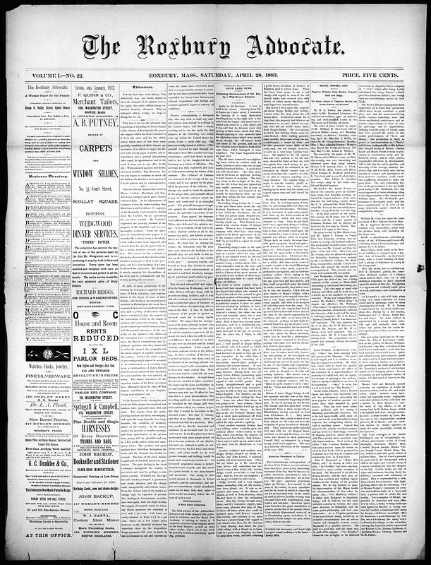 The Roxbury Advocate. April 28, 1883 - Digital Commonwealth