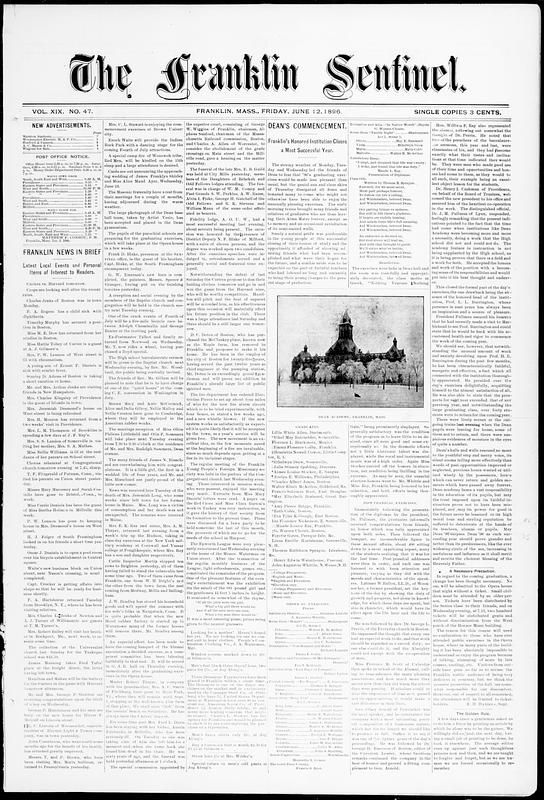 The Franklin Sentinel. June 12, 1896 - Digital Commonwealth