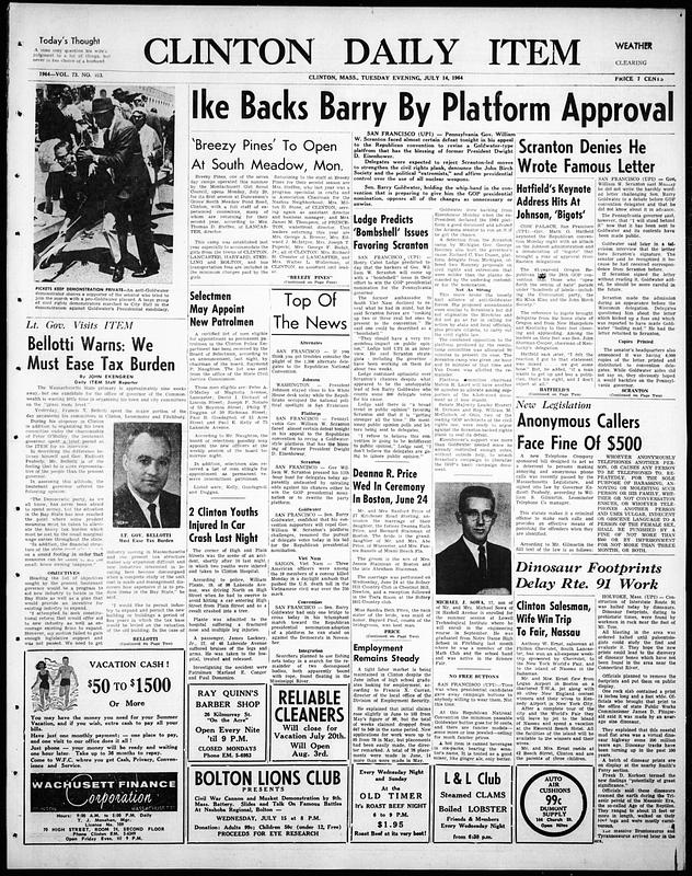 Clinton Daily Item. July 14, 1964 - Digital Commonwealth
