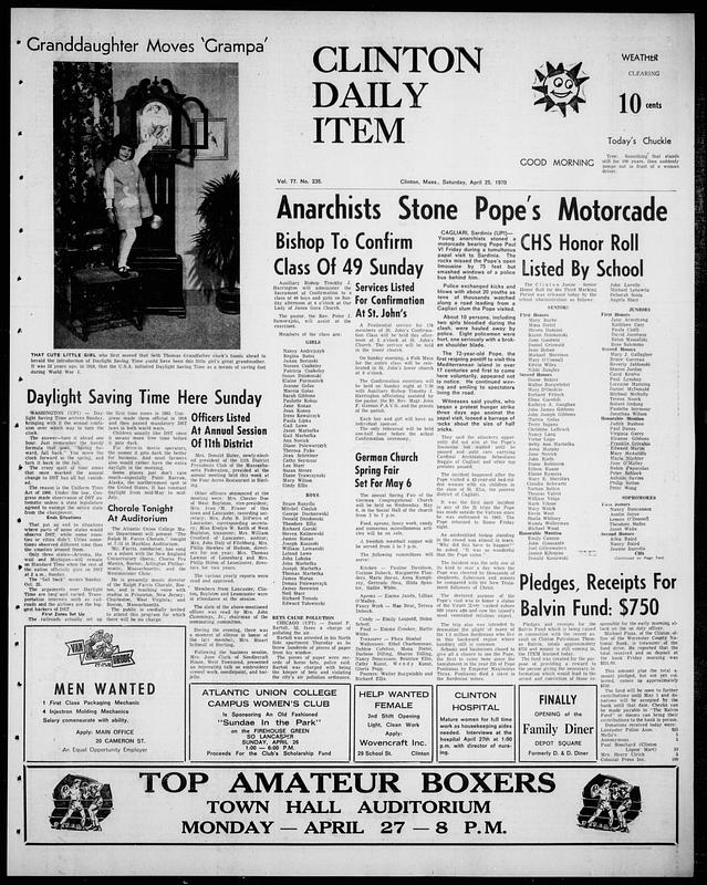 Clinton Daily Item. April 25, 1970 - Digital Commonwealth