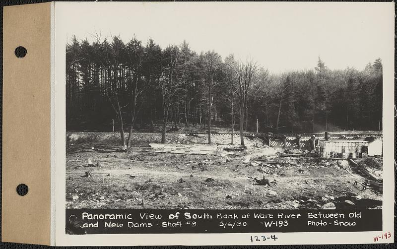 Panoramic view of south bank of Ware River between old and new dams ...