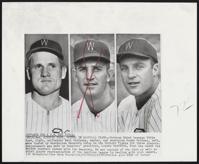 Eddie Yost, Others in Baseball Trade-- Veteran third baseman Eddie Yost ...