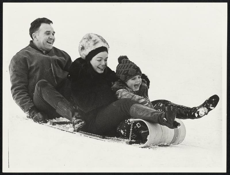 Tobagganing at Larz Anderson Park, Brookline, yesterday were Joe Benoit ...