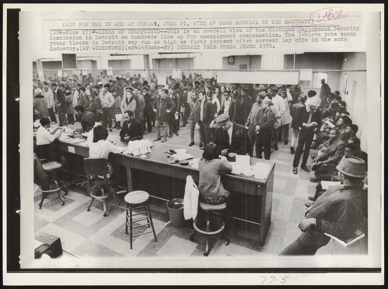 Lines of Unemployed--This is an overall view of the Michigan Employment ...