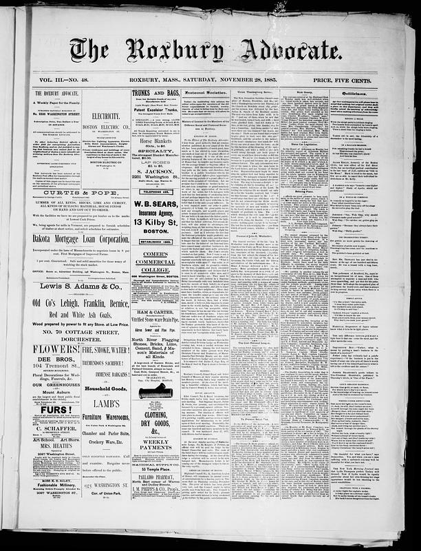 The Roxbury Advocate. November 28, 1885 - Digital Commonwealth