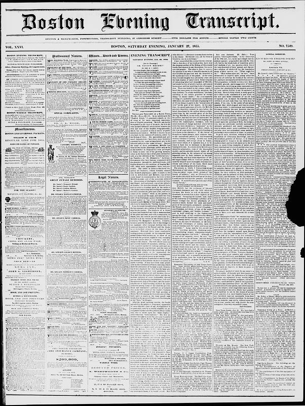 Boston Evening Transcript. January 27, 1855 - Digital Commonwealth