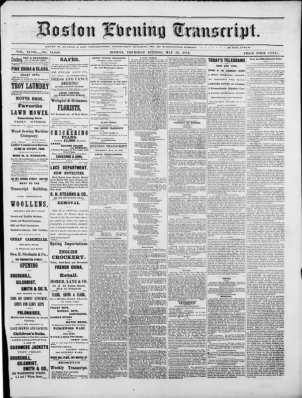 Boston Evening Transcript. May 21, 1874 - Digital Commonwealth