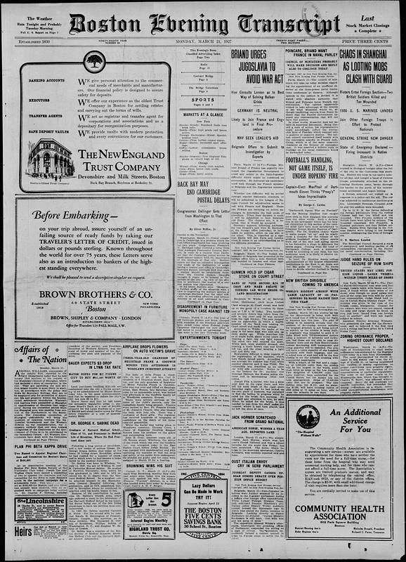 Boston Evening Transcript. March 21, 1927 - Digital Commonwealth