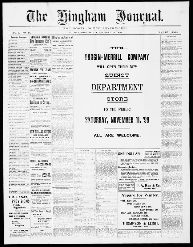Hingham Journal. November 10, 1899 - Digital Commonwealth