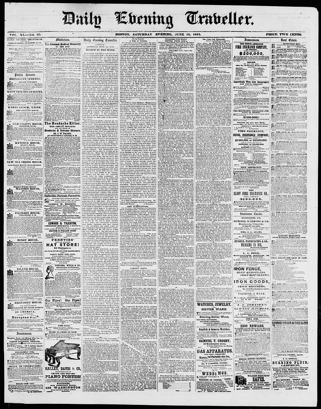 Daily Evening Traveller. June 16, 1855 - Digital Commonwealth