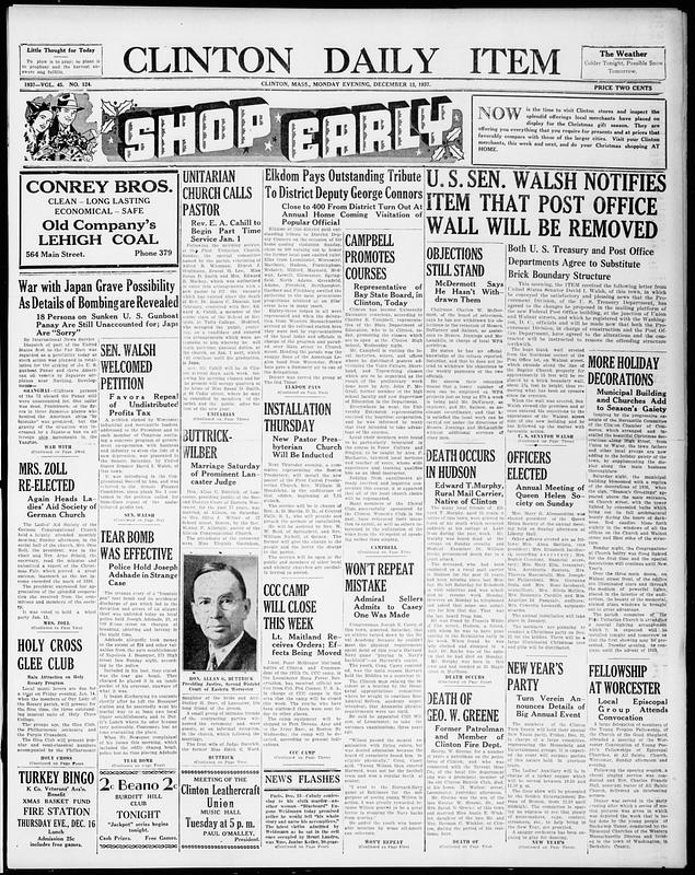 Clinton Daily Item. December 13, 1937 - Digital Commonwealth