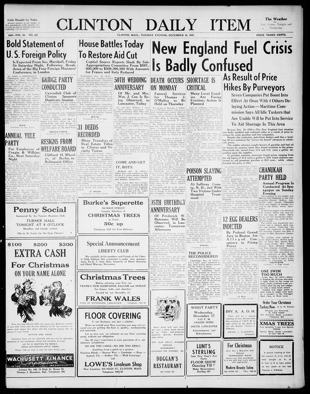 Clinton Daily Item. December 16, 1947 - Digital Commonwealth