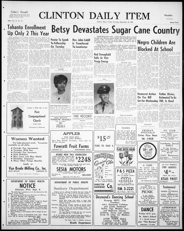 Clinton Daily Item. September 10, 1965 - Digital Commonwealth