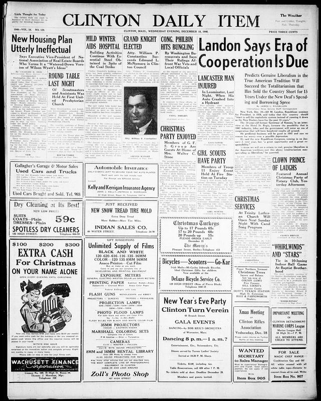 Clinton Daily Item. December 18, 1946 - Digital Commonwealth