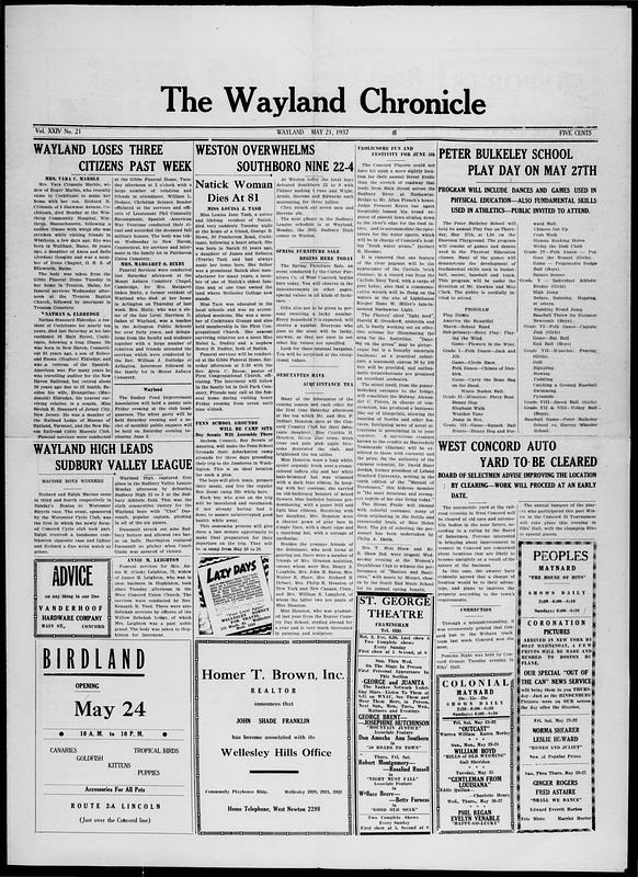 The Wayland Chronicle. May 21, 1937 - Digital Commonwealth