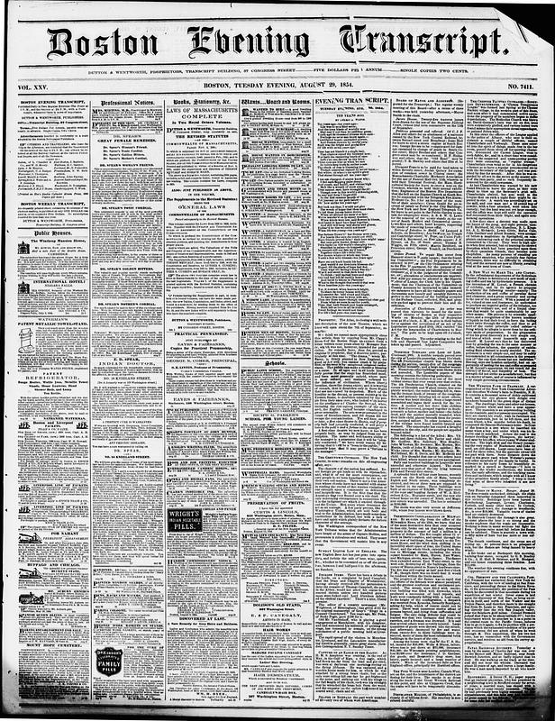 Boston Evening Transcript. August 29, 1854 - Digital Commonwealth