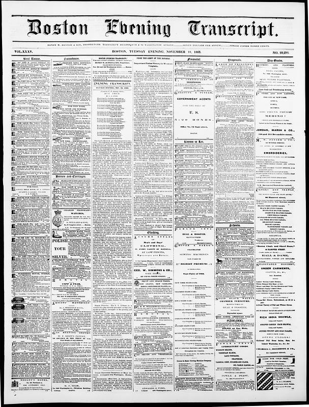 Boston Evening Transcript. November 10, 1863 - Digital Commonwealth