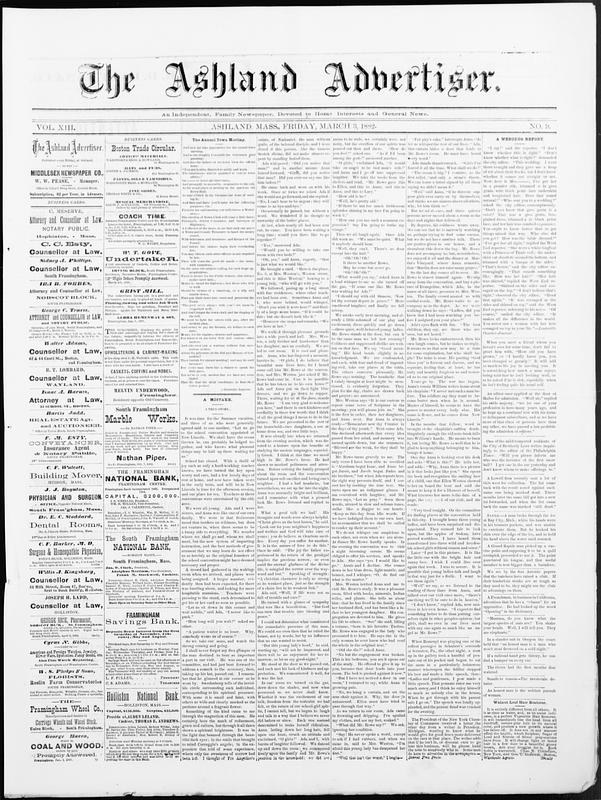 The Ashland Advertiser. March 03, 1882 - Digital Commonwealth