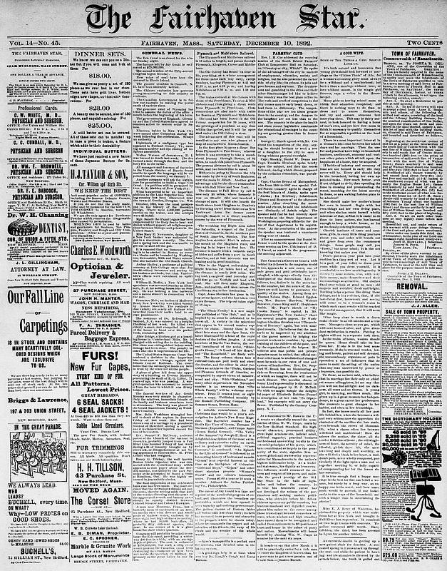 The Fairhaven Star. December 10, 1892 - Digital Commonwealth