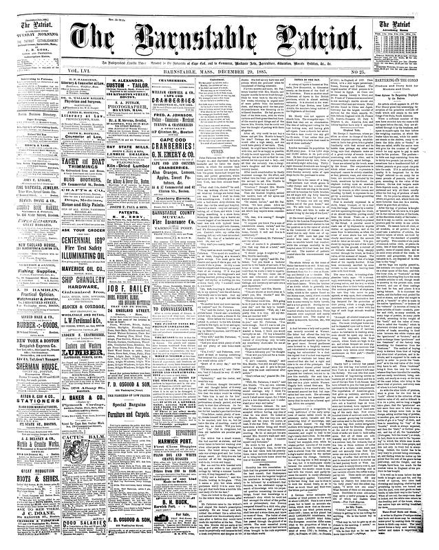 Barnstable Patriot. December 29, 1885 - Digital Commonwealth