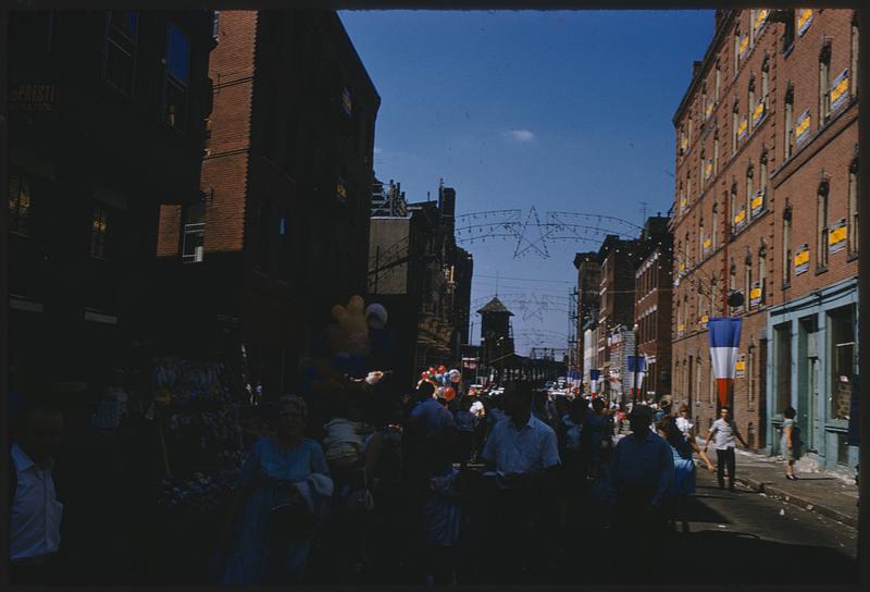 Crowded North End street set up for festival, Boston - Digital Commonwealth