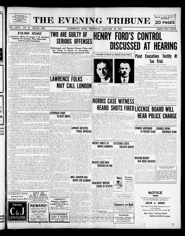 The Evening Tribune. January 20, 1927 - Digital Commonwealth