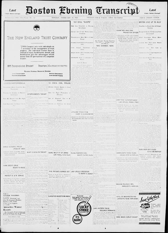 Boston Evening Transcript. February 19, 1923 - Digital Commonwealth