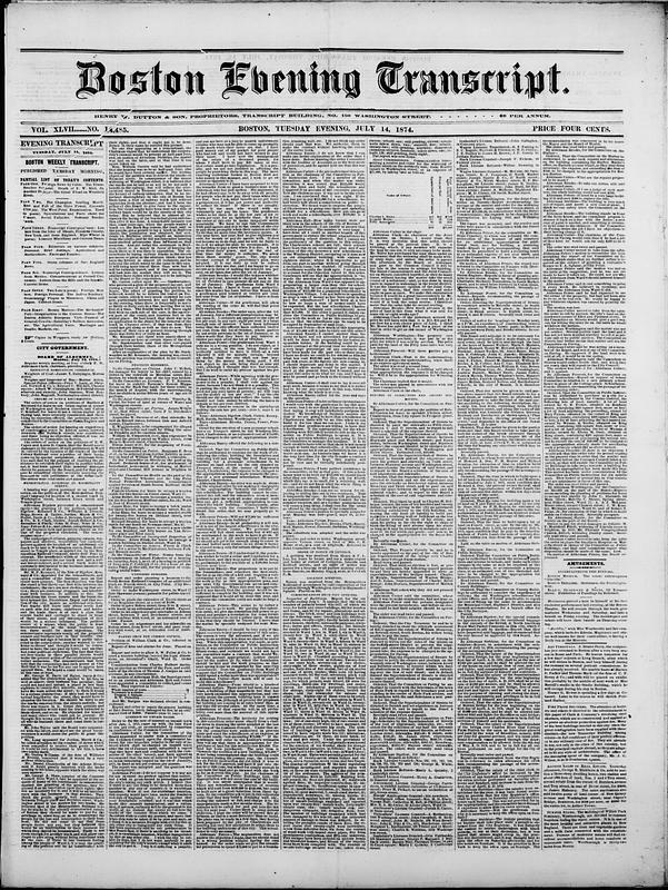 Boston Evening Transcript. July 14, 1874 - Digital Commonwealth