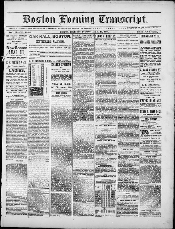 Boston Evening Transcript. April 18, 1878 - Digital Commonwealth