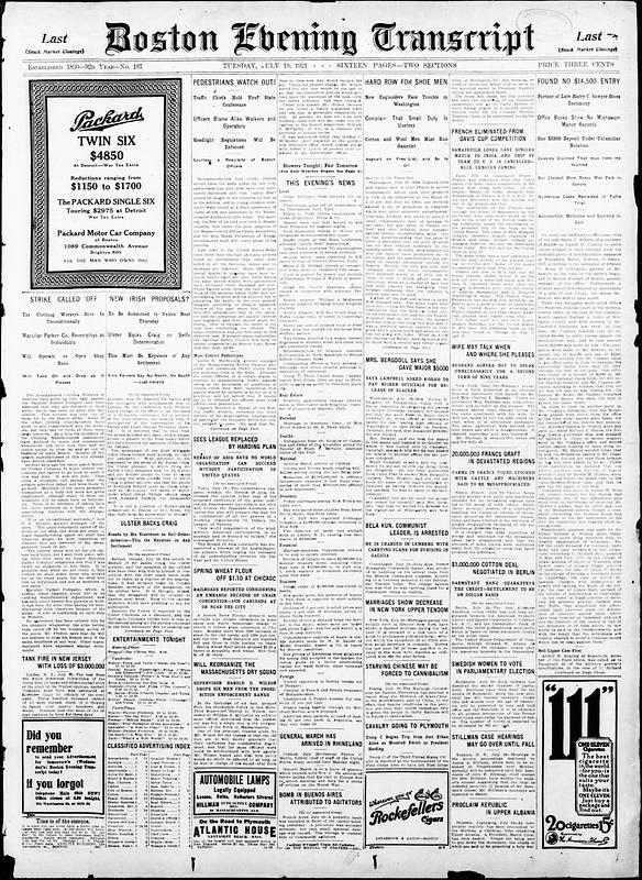 Boston Evening Transcript. July 19, 1921 - Digital Commonwealth