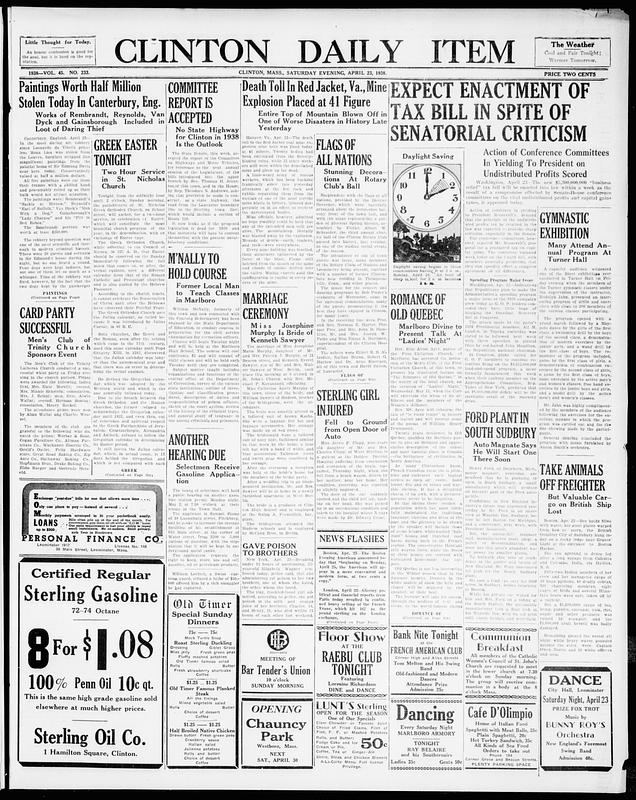 Clinton Daily Item. April 23, 1938 - Digital Commonwealth