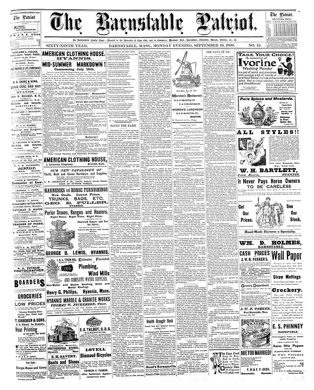 Barnstable Patriot. September 19, 1898 - Digital Commonwealth