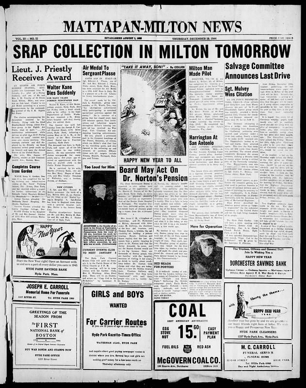 Mattapan-Milton News, December 28, 1944 - Digital Commonwealth