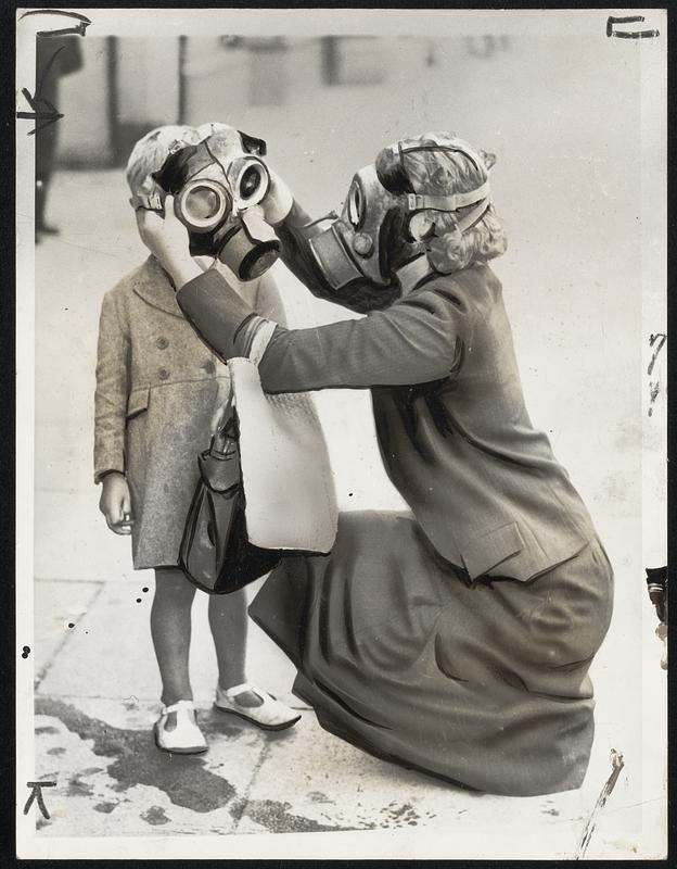 British Mother Drills Son for Gas Masks Attack. Great Britain, to ...
