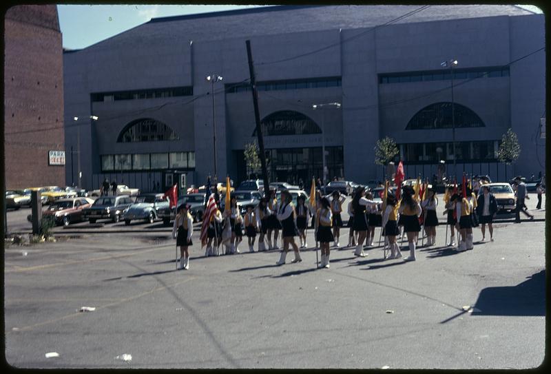 Flag bearers, Boston Public Library in background, Boston Columbus Day Parade 1973 - Digital ...