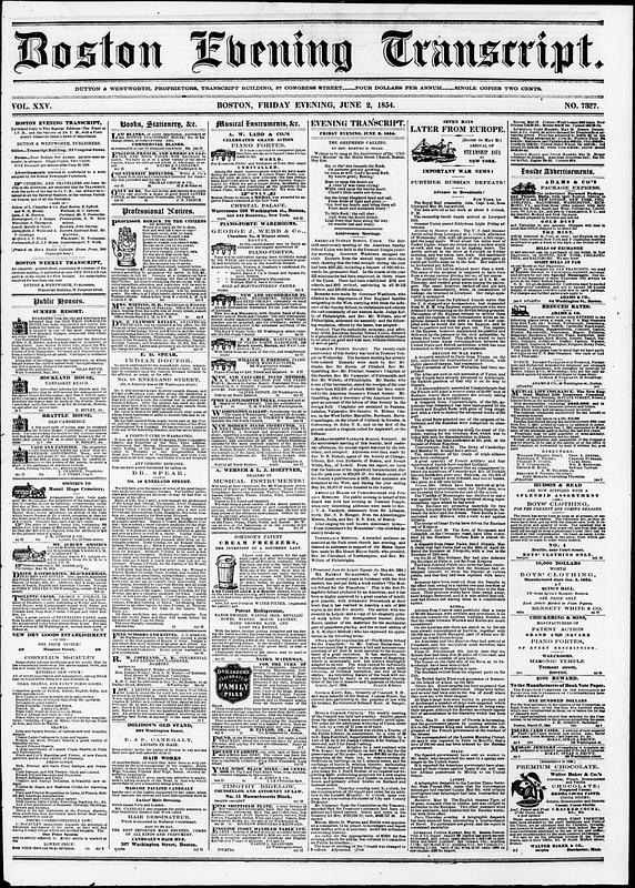 Boston Evening Transcript. June 02, 1854 - Digital Commonwealth