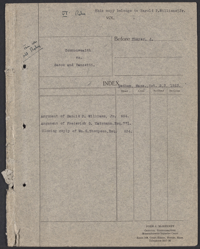 Sacco-Vanzetti Case Records, 1920-1928. Transcripts. Arguments of ...