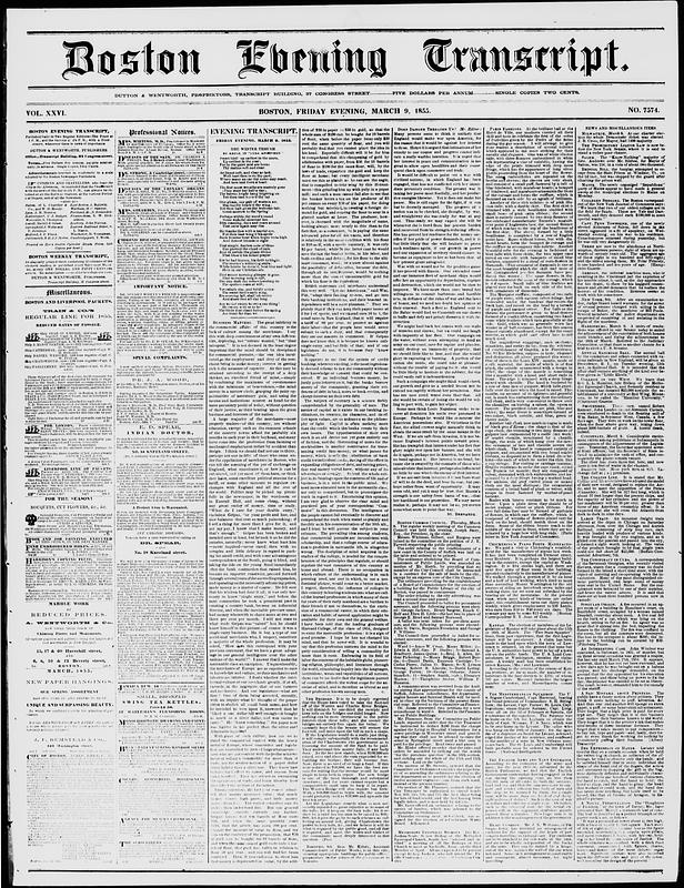 Boston Evening Transcript. March 09, 1855 - Digital Commonwealth