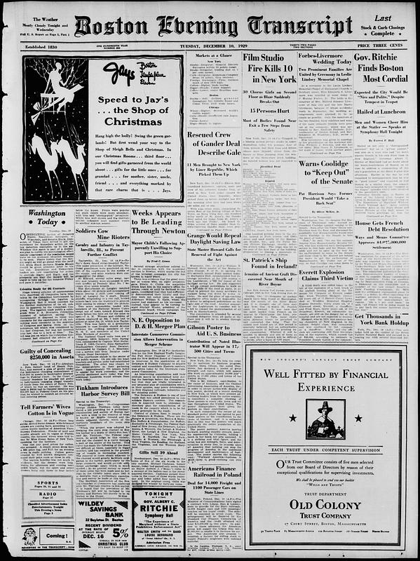 Boston Evening Transcript. December 10, 1929 - Digital Commonwealth
